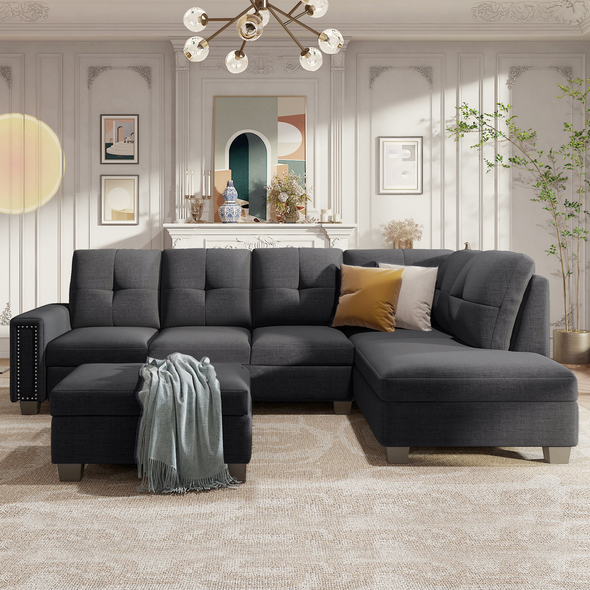 Mercer41 Reversible Sectional Sofa Space Saving With Storage Ottoman ...