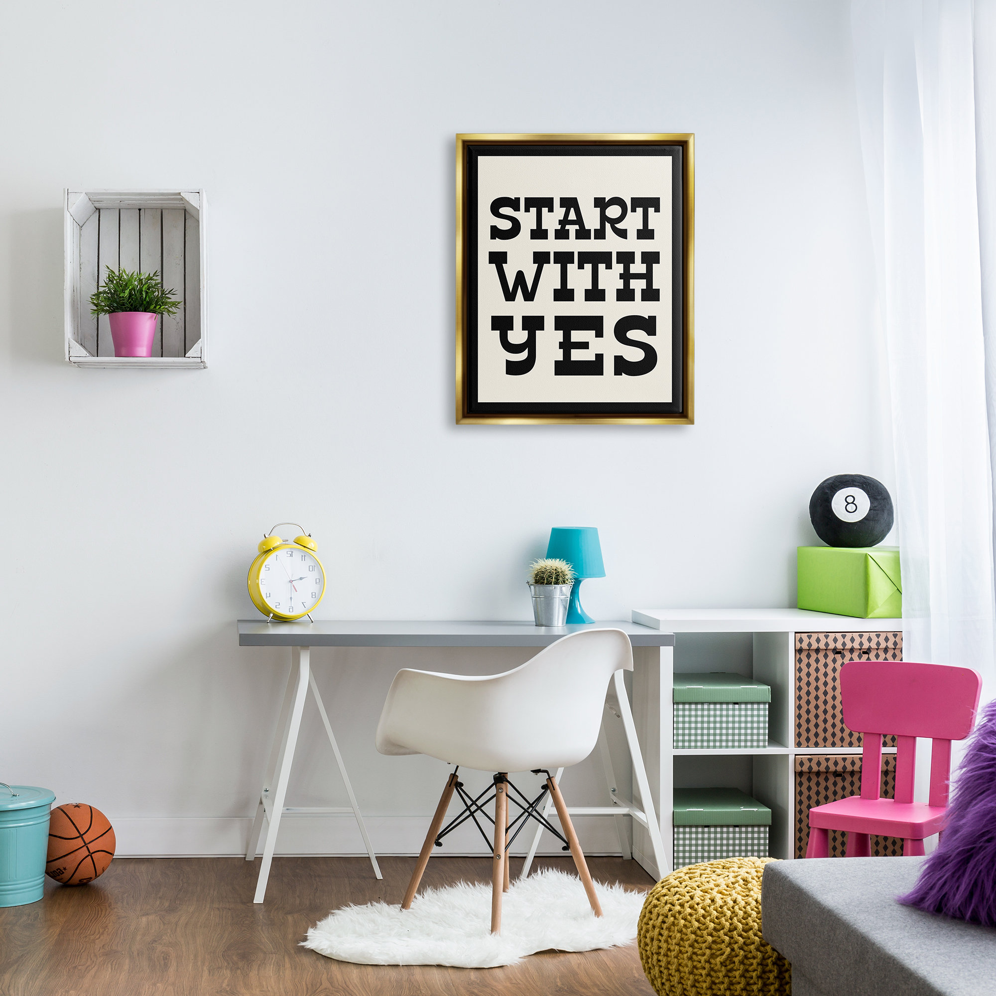 Trinx Latitude Run® Start With Yes Phrase Framed Floater Canvas Wall ...