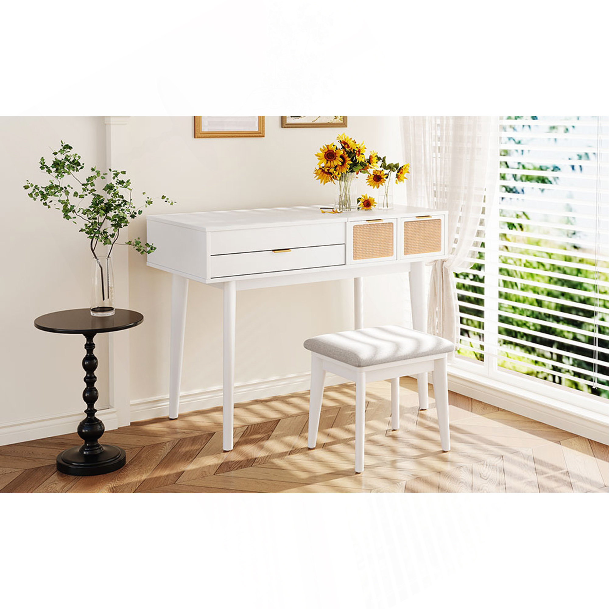 Latitude Run® 43.3" Classic Wood Makeup Vanity Set With Flip-Top Mirror ...