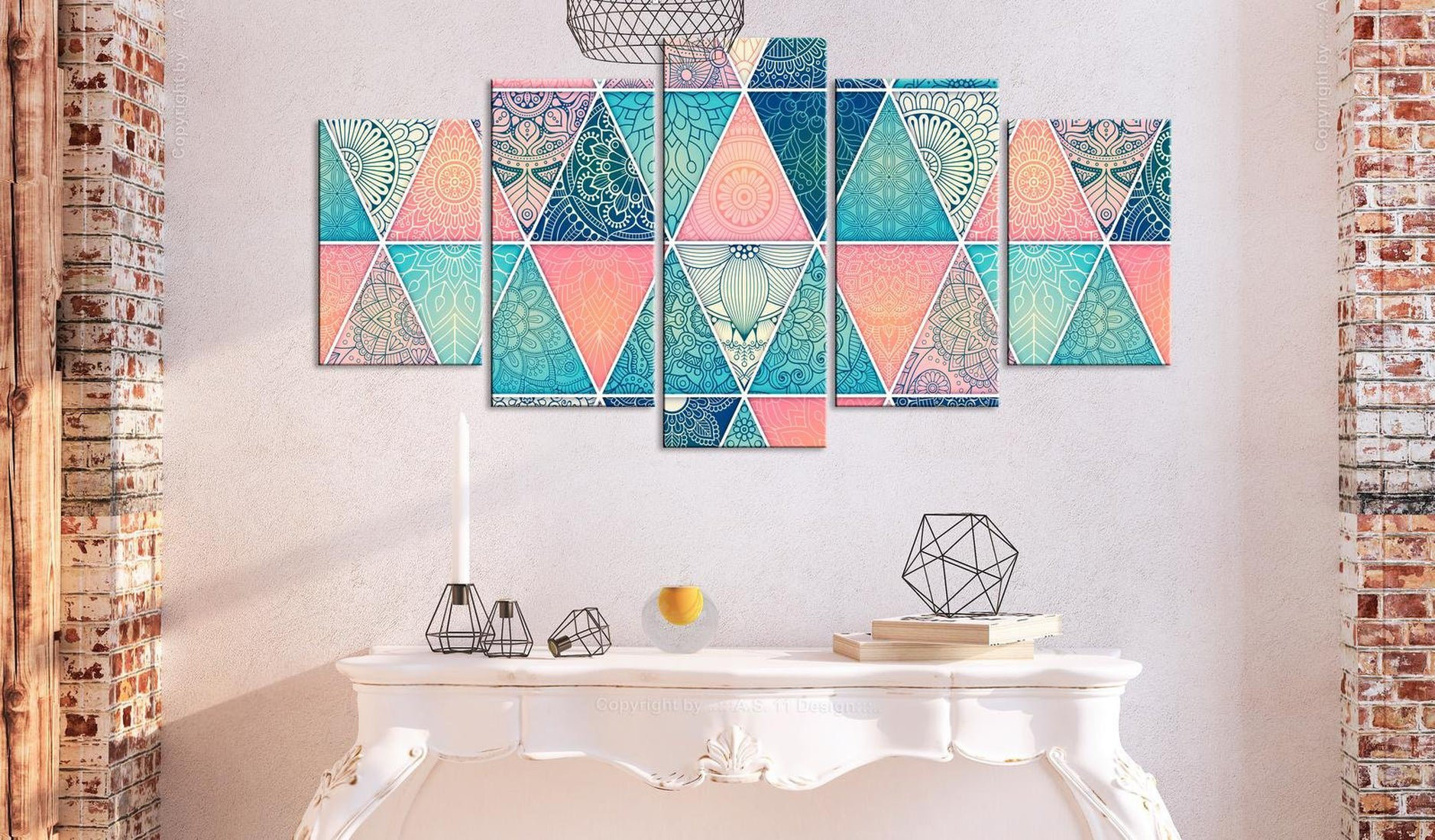 Bungalow Rose Oriental Triangles Wide - 5 Piece Wrapped Canvas Graphic ...