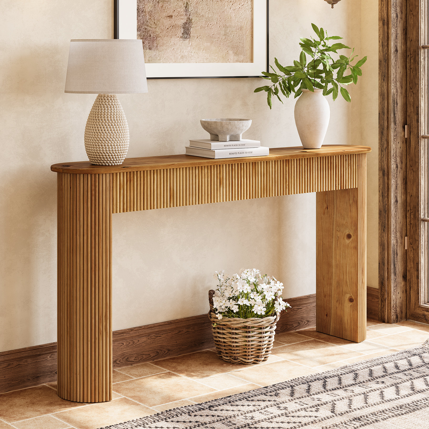 Ophelia & Co. Solid Wood Console Table, 63" Fluted Entryway Table Sofa ...