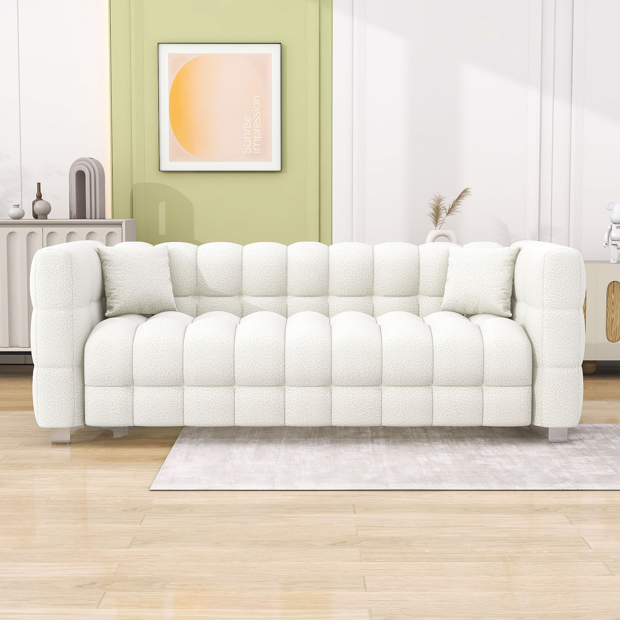 Latitude Run® Canapé rembourré 3 places Alencon avec 2 coussins et pied en métal pour le salon ...