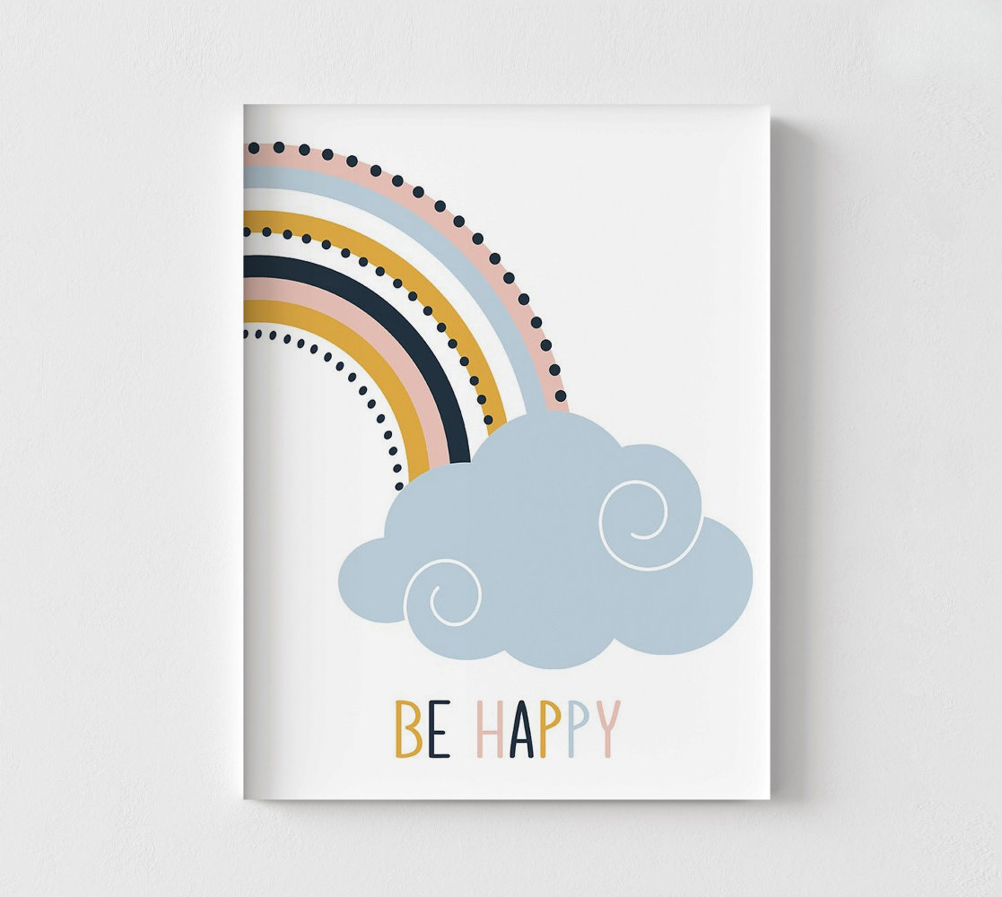 WeFrameArt Be Happy By Tamara Robinson, Minimalist Be Happy Sign, Boho ...