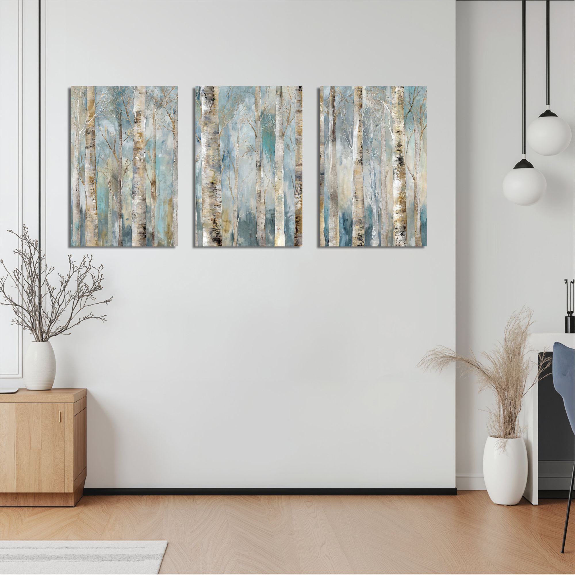 Union Rustic Birch Tree Forest Abstract Landscape Canvas Wrapped Wall ...