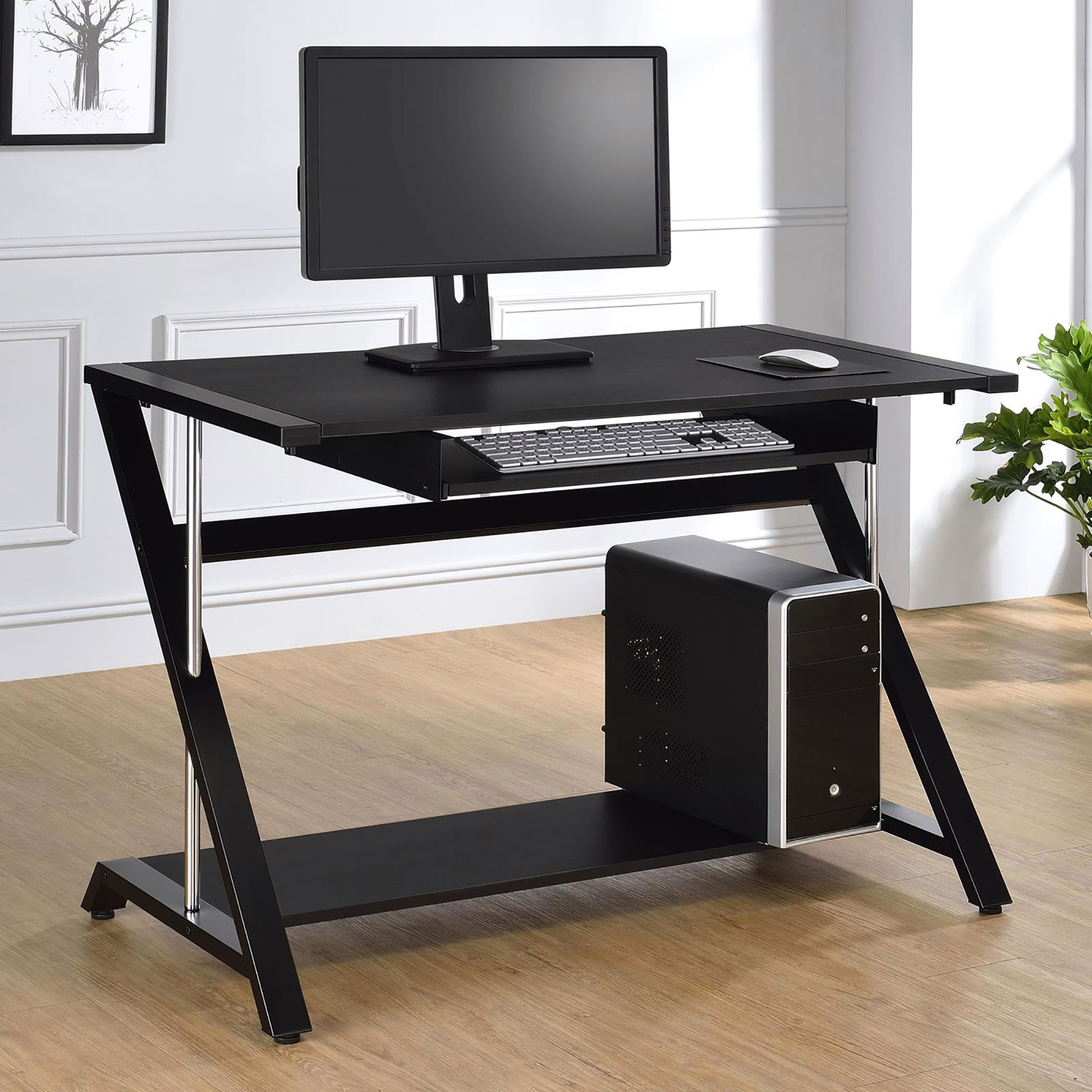 Taroo Clocks Black and Chrome Computer Desk with Keyboard Tray | Wayfair