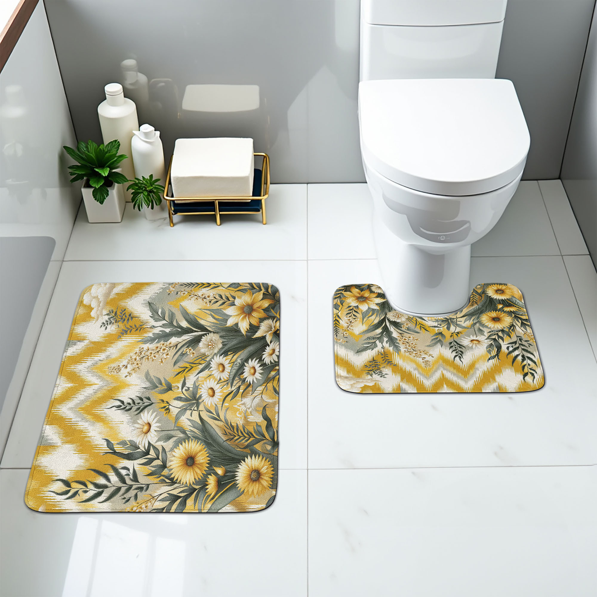 East Urban Home Floral Eucalyptus Bathroom Rug Set 2 Pieces Rectangle ...