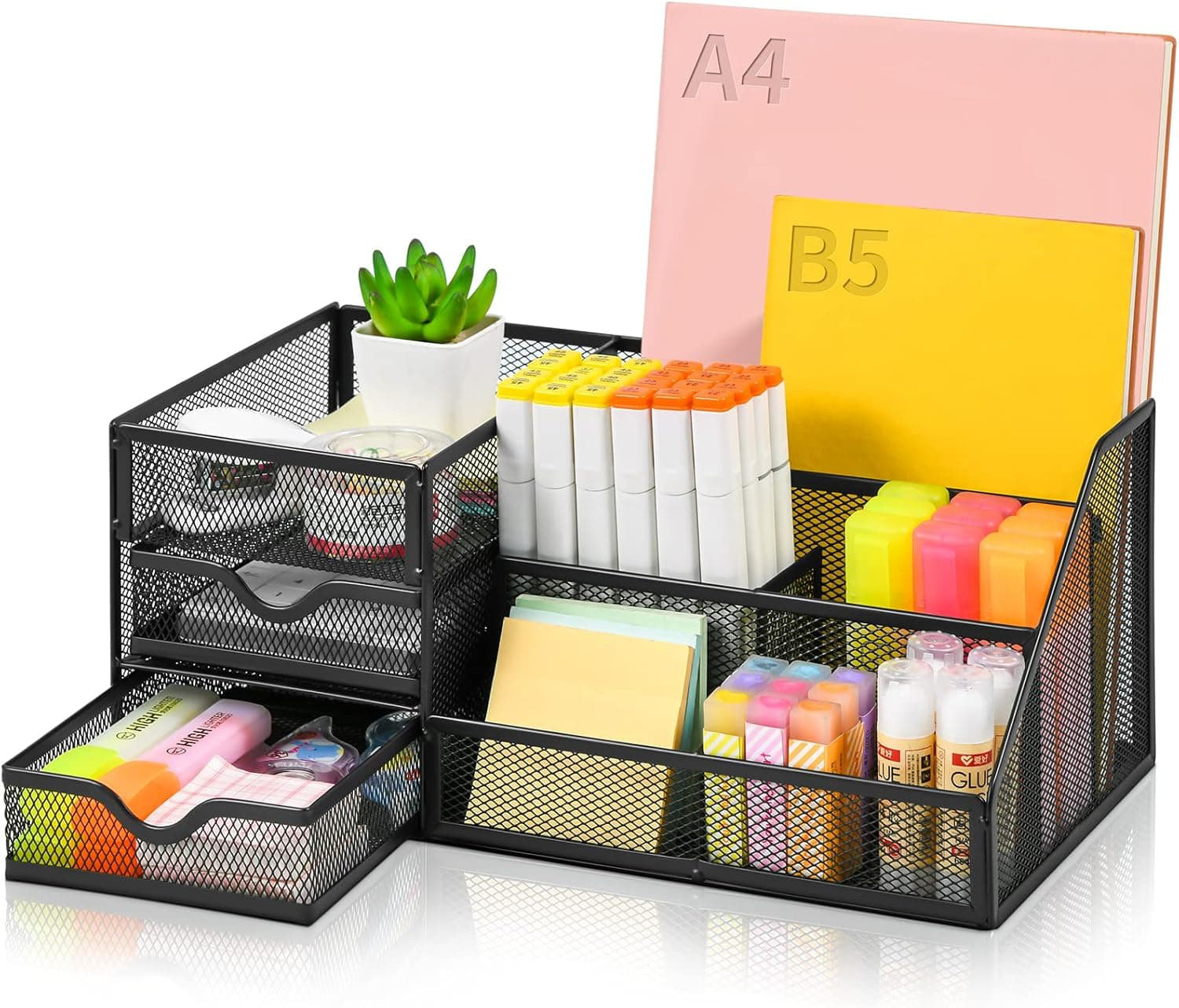 Brayden Studio® Black Large Mesh Desk Organizer: 6 Compartments + 2 ...