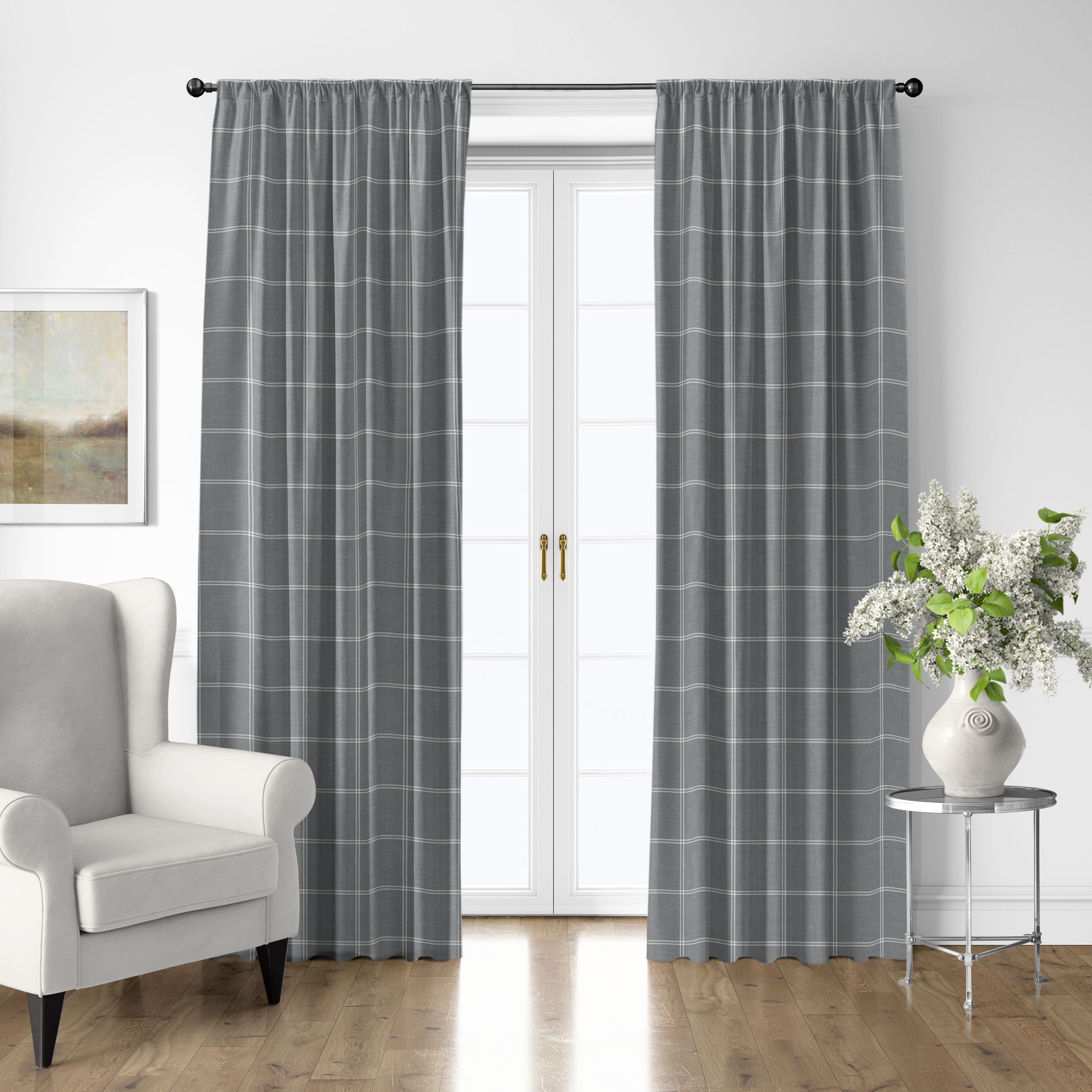 6ix Tailors Fine Linens Shay Window Pane Gray Cotton Simple Top Pocket ...