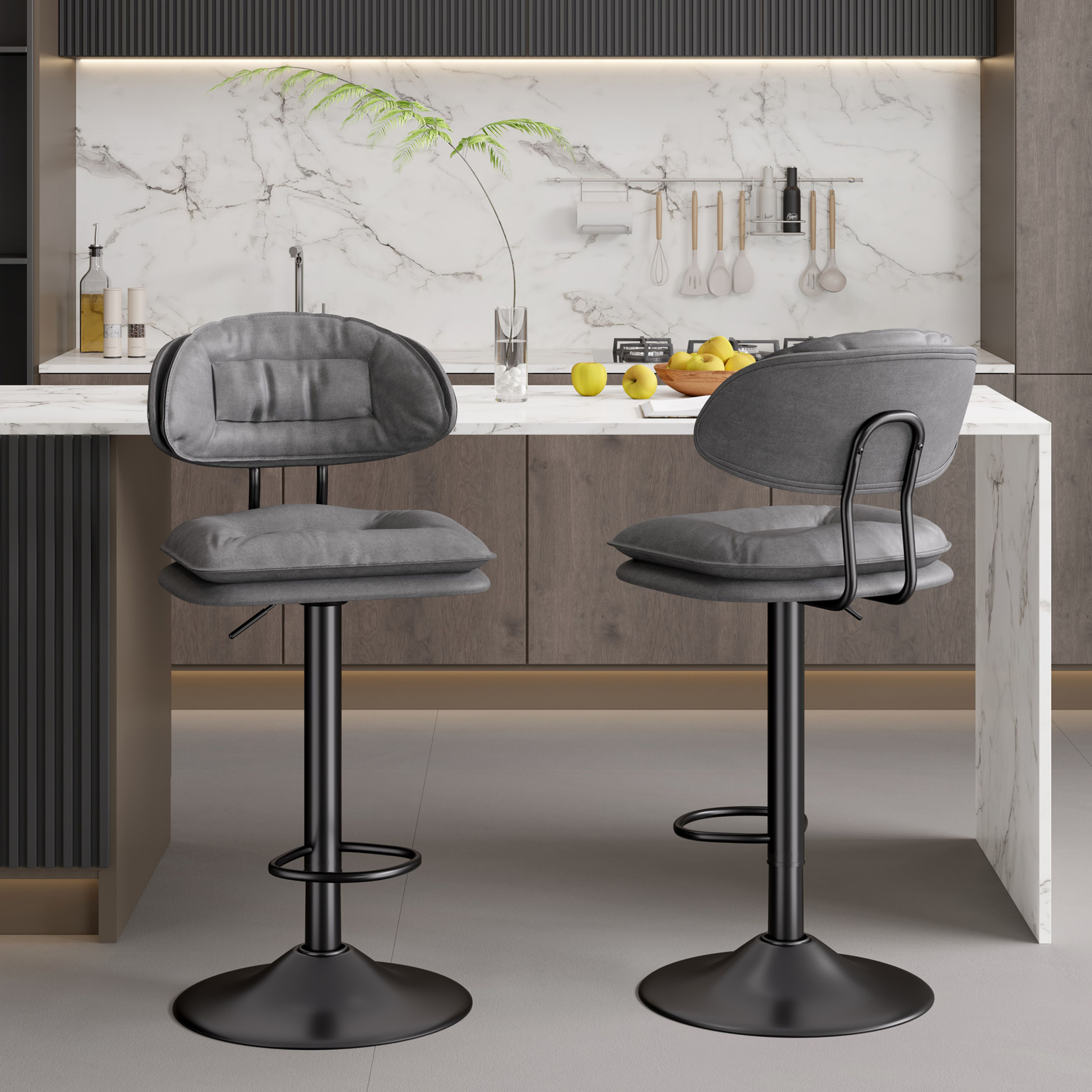 Ebern Designs Luise Adjustable Height Swivel Bar Stools With Back And ...