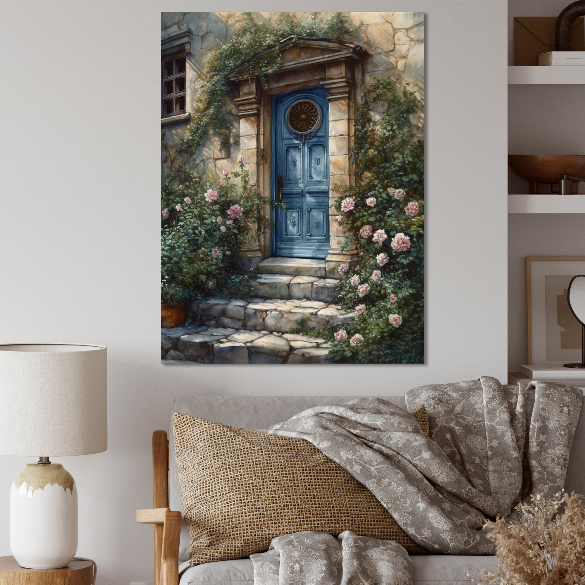 Red Barrel Studio® Rodre Blue And Green Garden Door Gateway On Canvas ...
