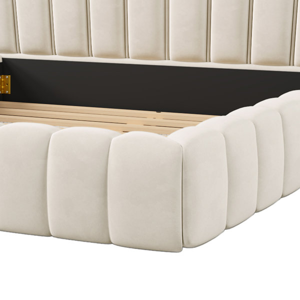 Mercer41 Velvet Upholstered Queen Bed Frame Floor Bed Shell-Shaped ...