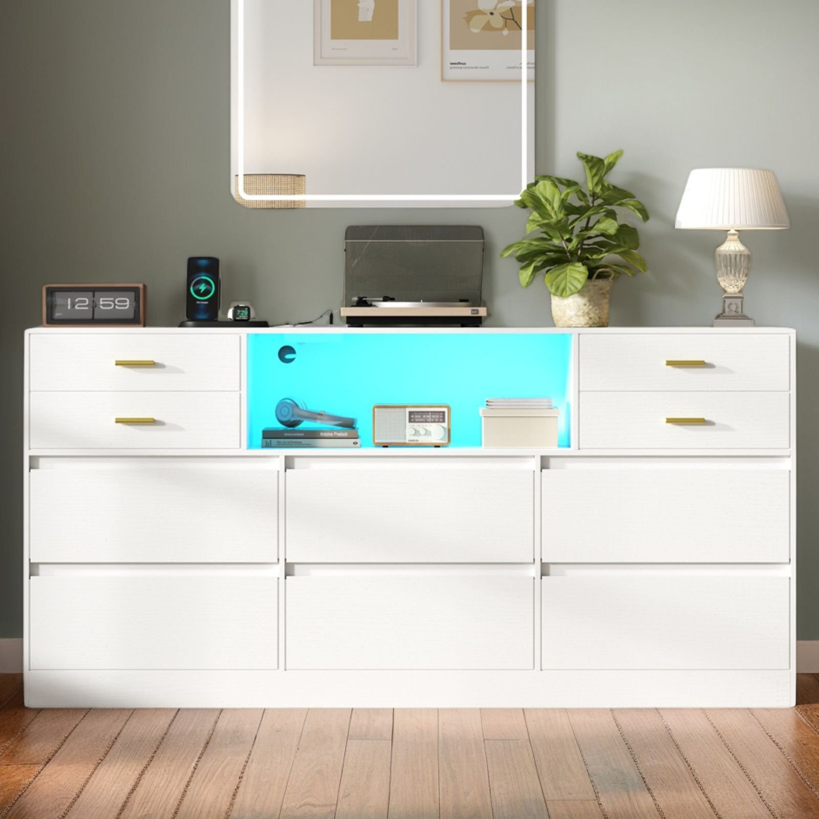 Wrought Studio™ 10 Drawer Dresser With Charging Station & Led Lights ...