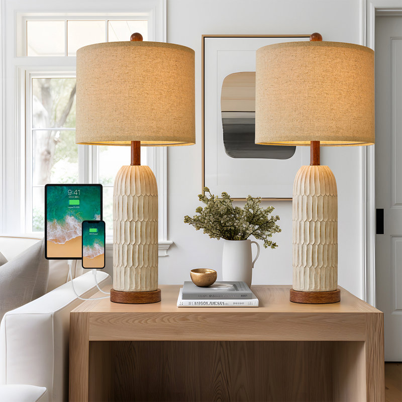 Wrought Studio™ 26.5"resin Farmhouse Table Lamp Set,usb Port,living ...