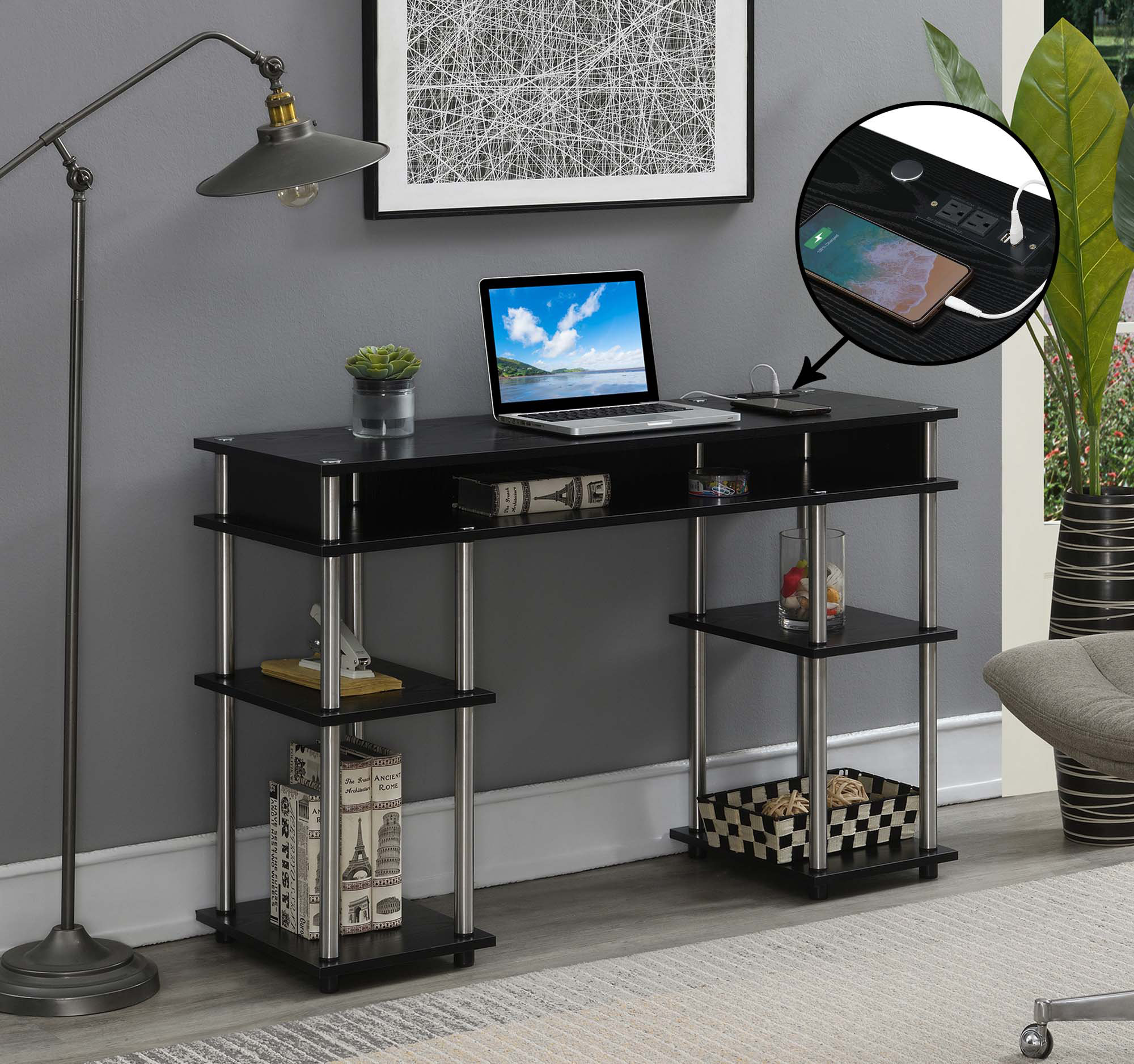 Wrought Studio™ Edwin No Tools Computer Desk with Built-In Outlets ...