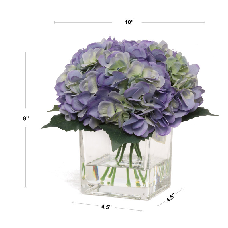 Primrue Perry Winkle Hydrangea Flowers In Glass Vase With Water Look ...