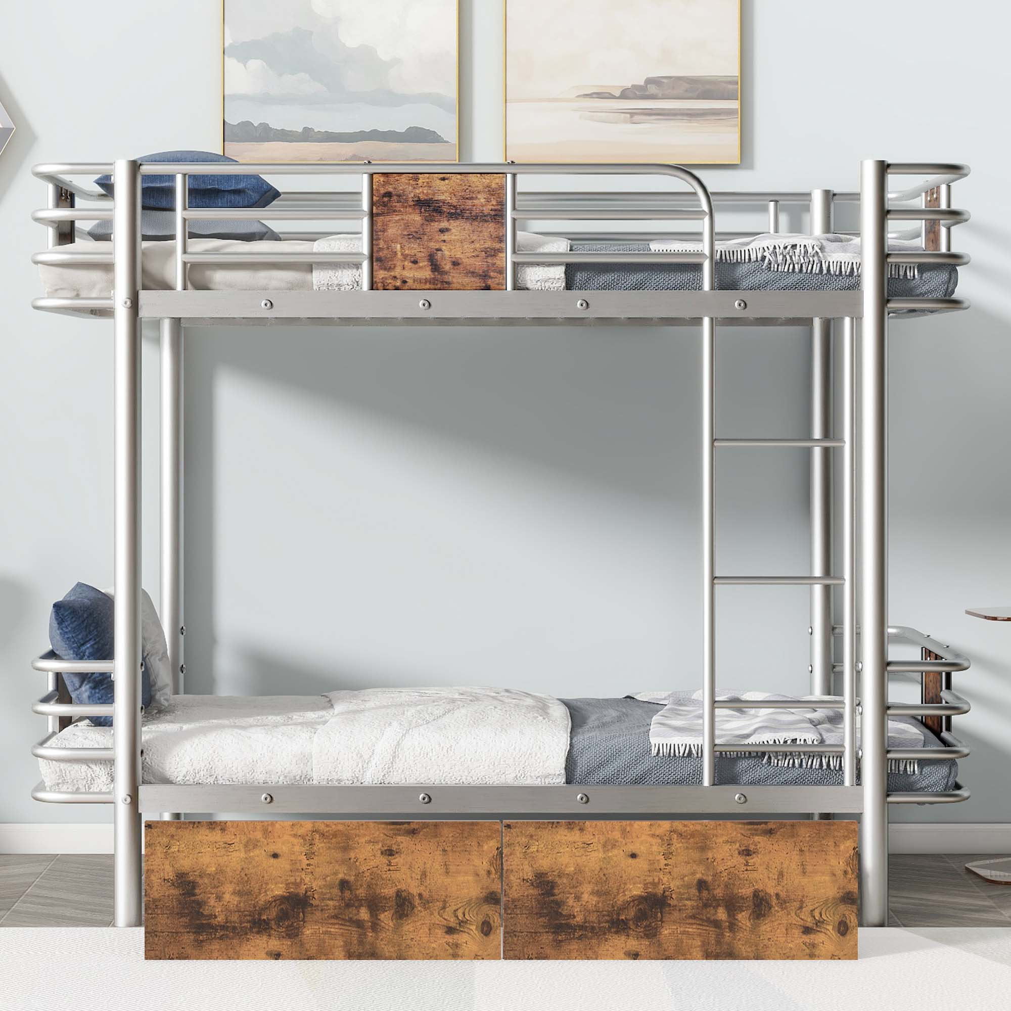 Mason & Marbles Metal Bunk Bed With MDF Board Guardrail And 2 Storage ...