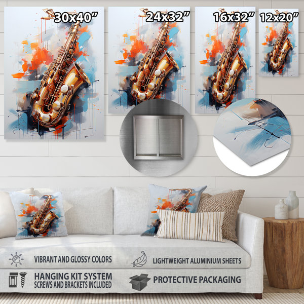 Lark Manor™ Yellow Vibrant Saxophone Rhythm - Music Metal Wall Art ...