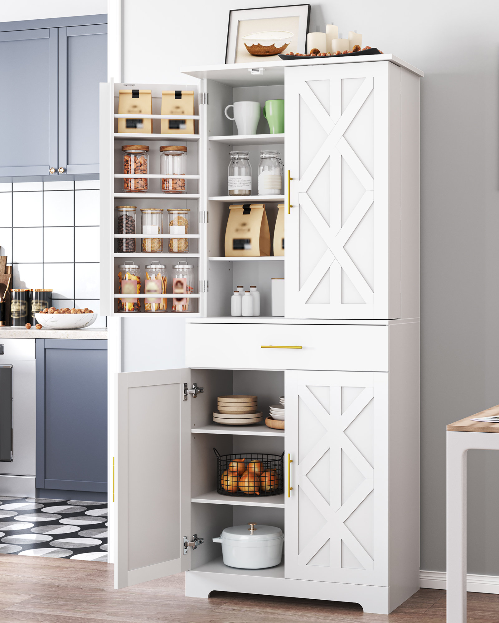 Gracie Oaks Aldwych 72" Kitchen Pantry Storage Cabinet, Tall Pantry ...