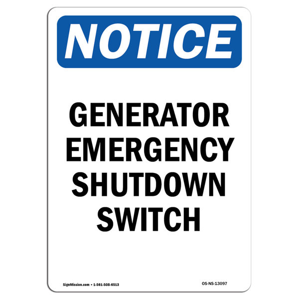 SignMission Generator Emergency Shutdown Switch Sign | Wayfair