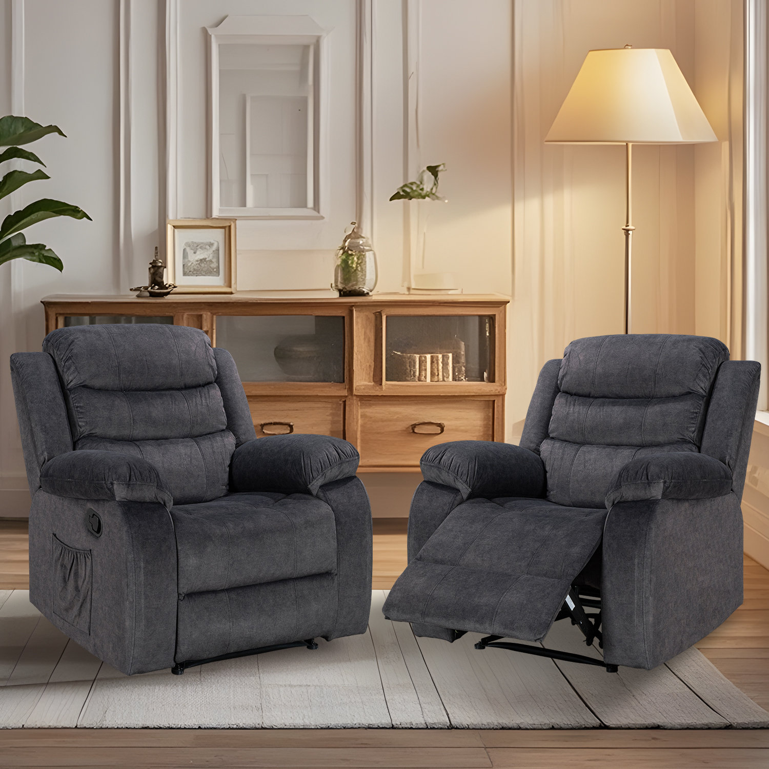 Latitude Run® Kokal Soft Velvet Fabric Recliner Chair With Massage And ...