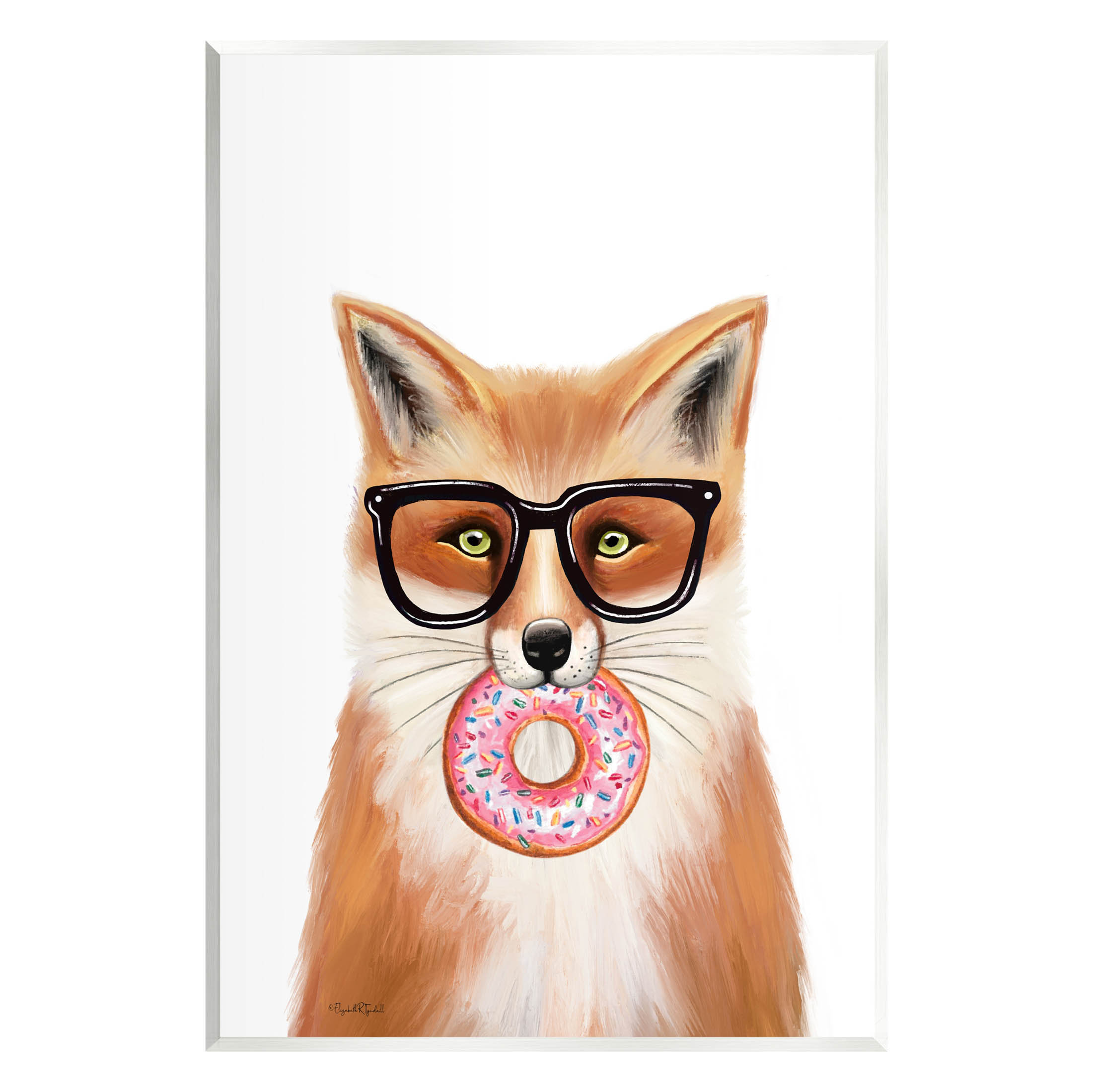Stupell Industries Fox Holding Donut Wearing Glasses Wall Plaque Art By ...