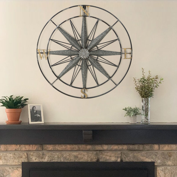 Breakwater Bay Metal Compass Wall Decor Hanging Wall Art Sculptures ...