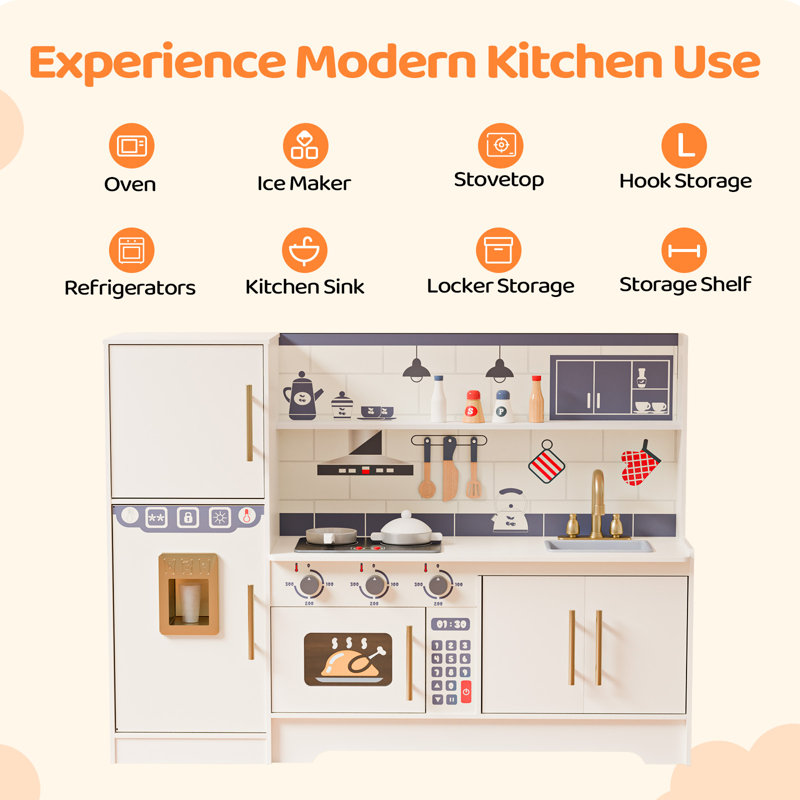 Winado Wooden Pretend Kitchen Playset With Refrigerator, Oven, And Sink ...