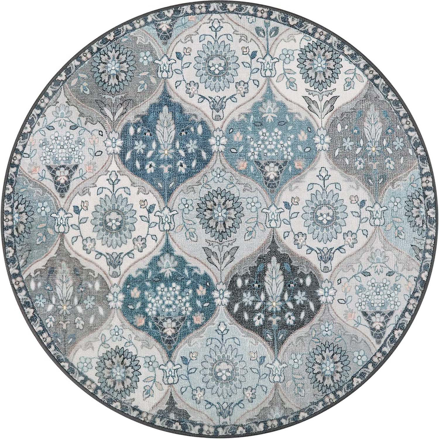 WINUAL Moroccan Trellis Washable Round Rugs, Non-Slip Soft Round Rug ...