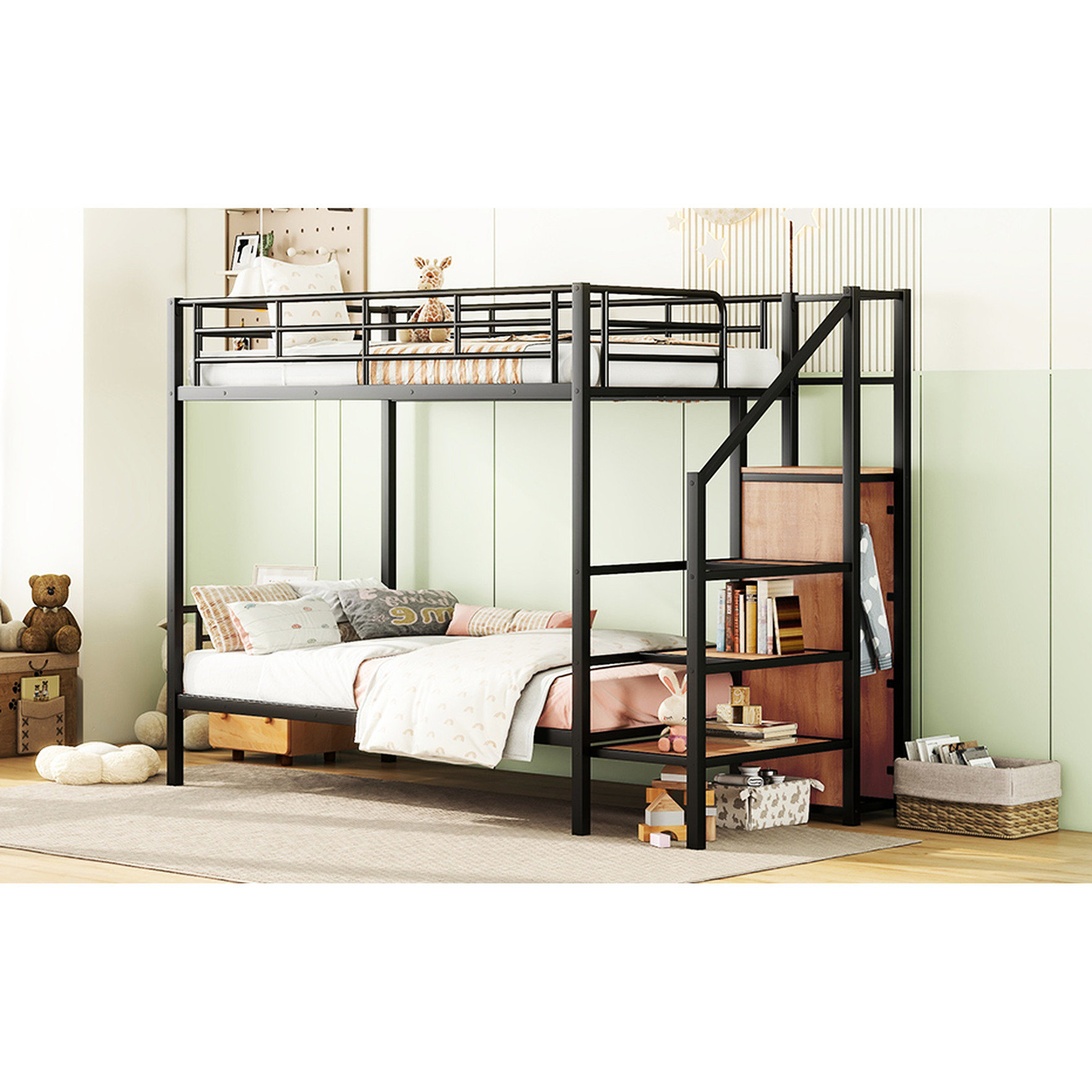 Mason & Marbles Metal Twin Over Bunk Bed With Side And Daily Clothing ...