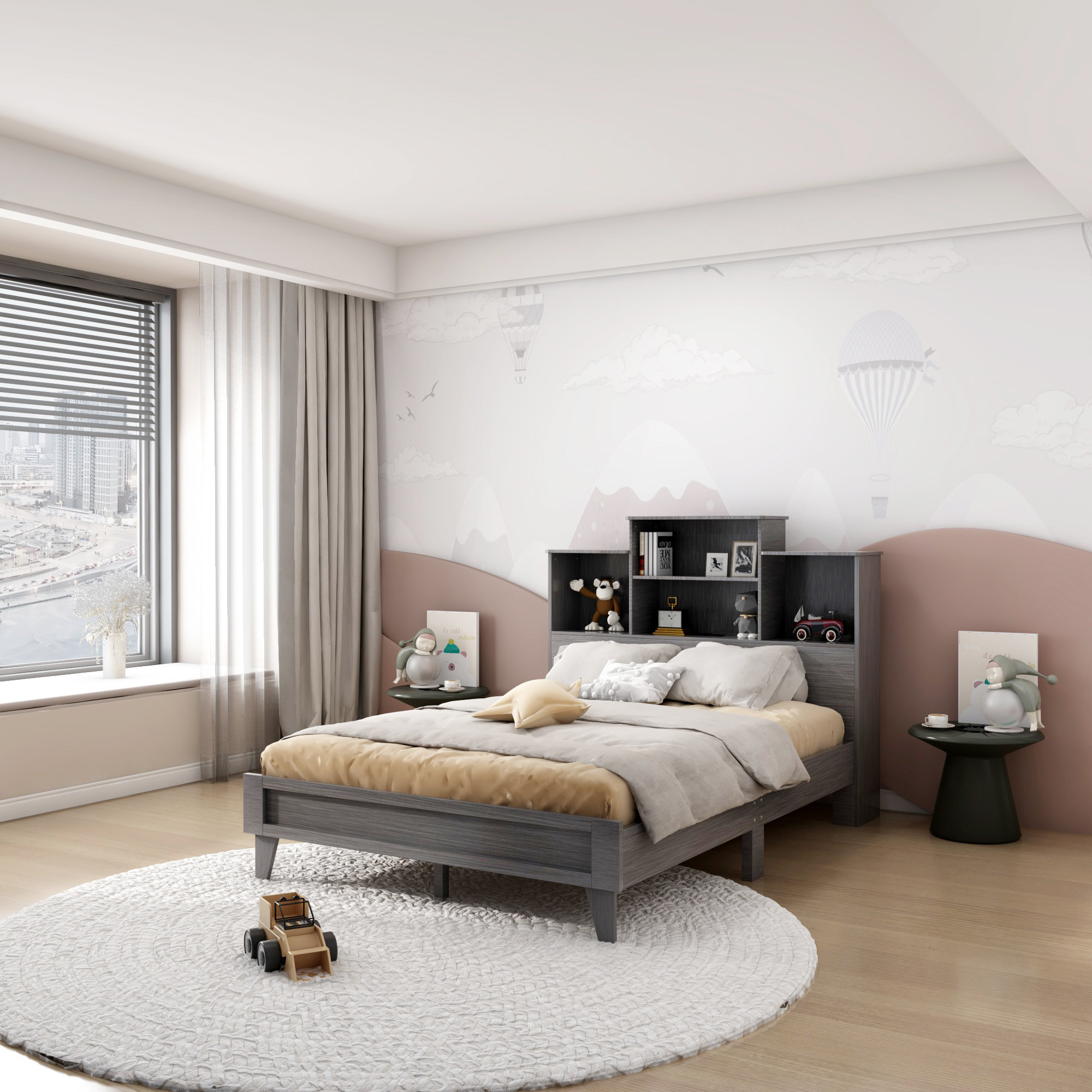 Latitude Run® Storage Platform Bed Frame With 4 Open Storage Shelves ...