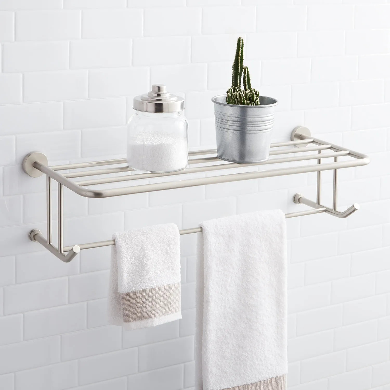 Signature Hardware Ceeley Collection Wall-Mount Towel Rack with Shelf ...