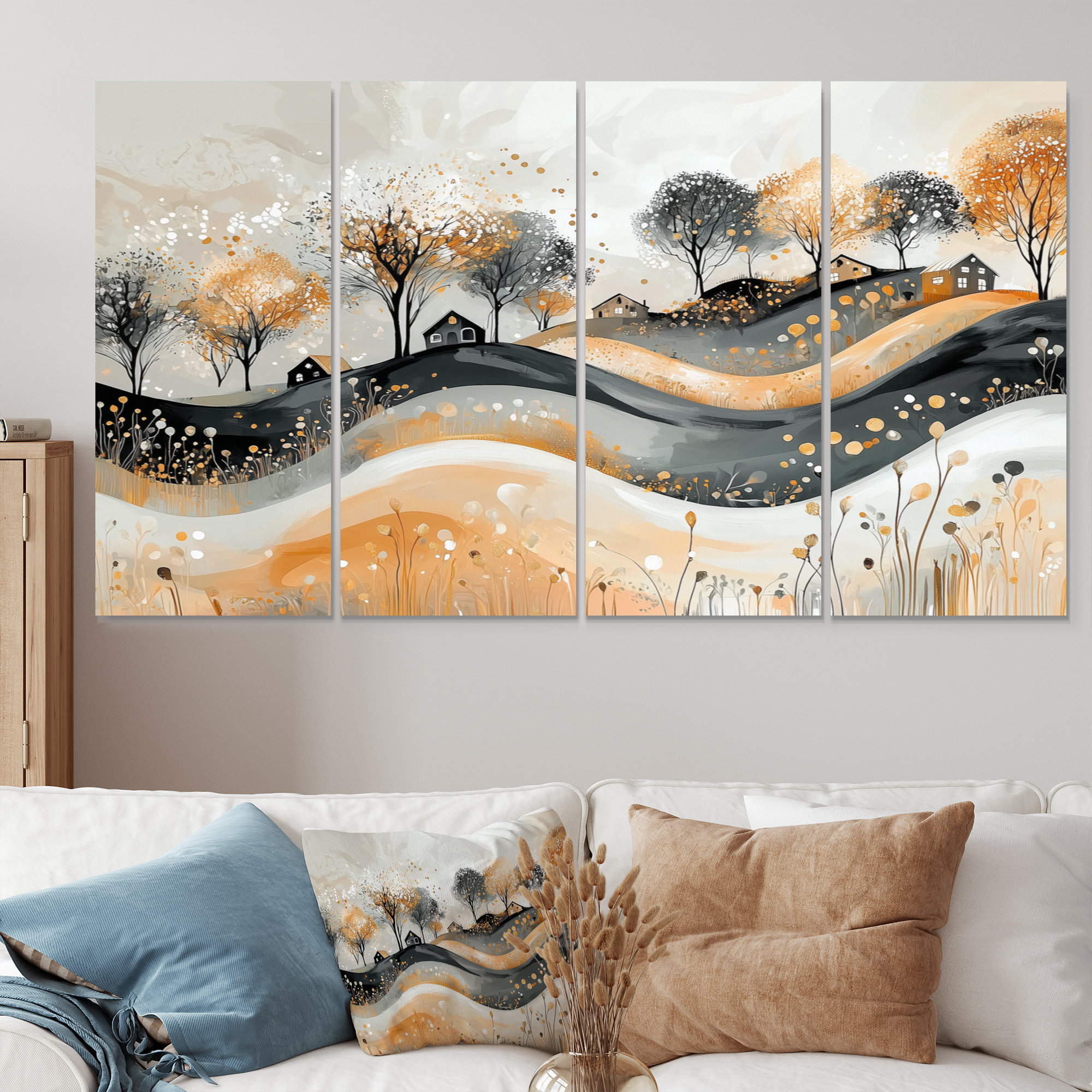 Lark Manor™ Abstract Landscape In Grey And Gold - Abstract Landscapes ...