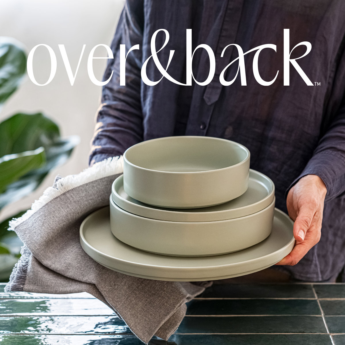 over&back Stackable 16-Piece Semi Hand-Finished Stoneware Dinnerware ...