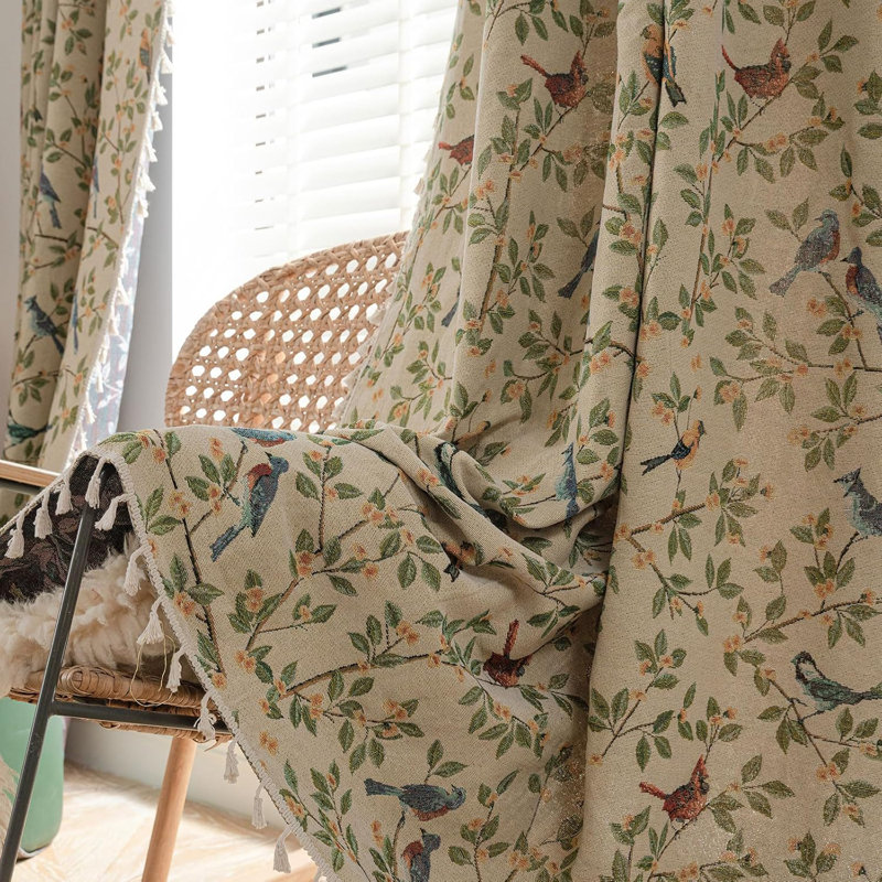 Red Barrel Studio® Jacquard Drapes Bird Patterned Semi Sheer | Wayfair