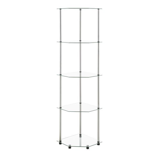 Ebern Designs Beckett 13.75" W Corner Glass Bookcase with Stainless ...