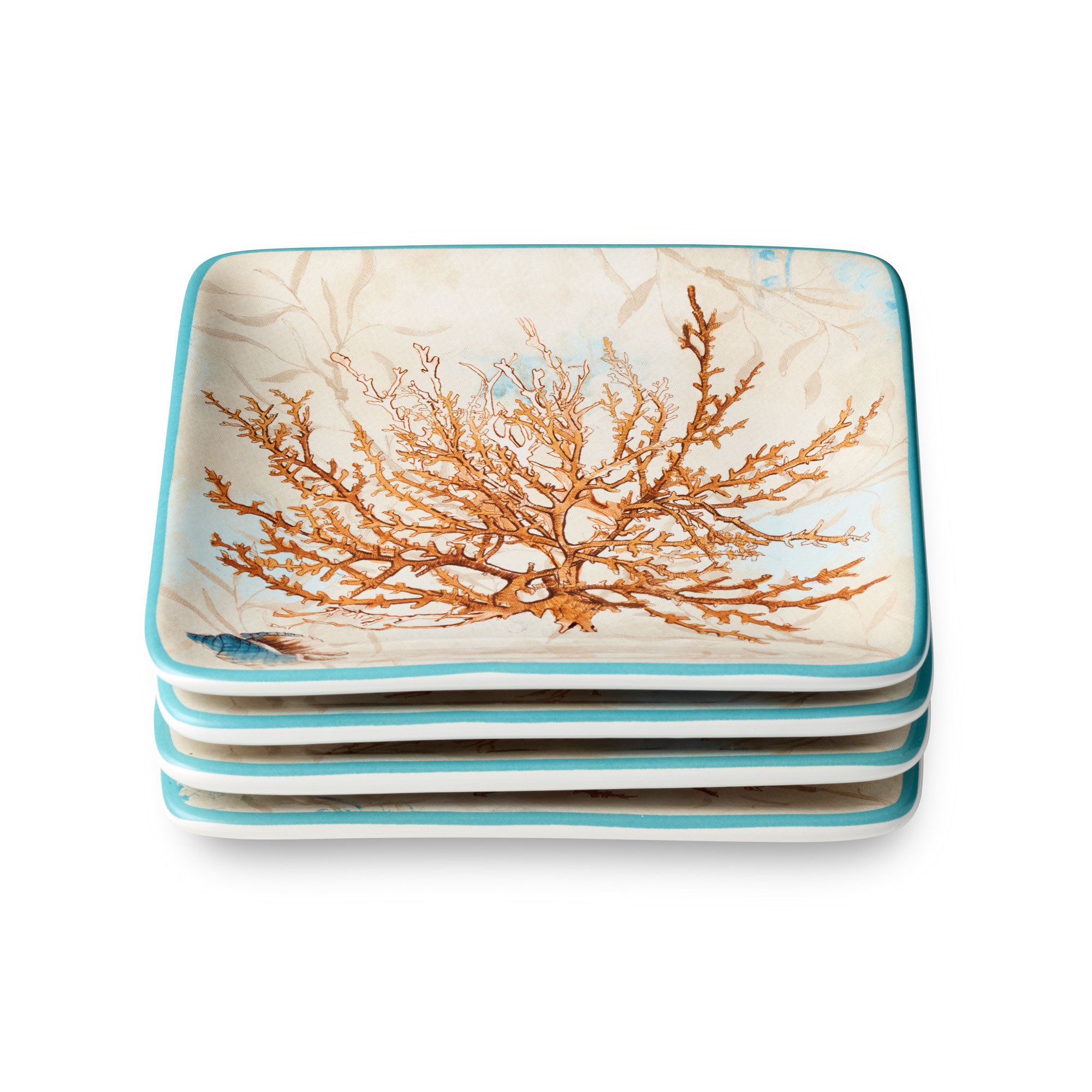 Certified International Escape to the Sea 6-Inch Canape Plates, Set of ...
