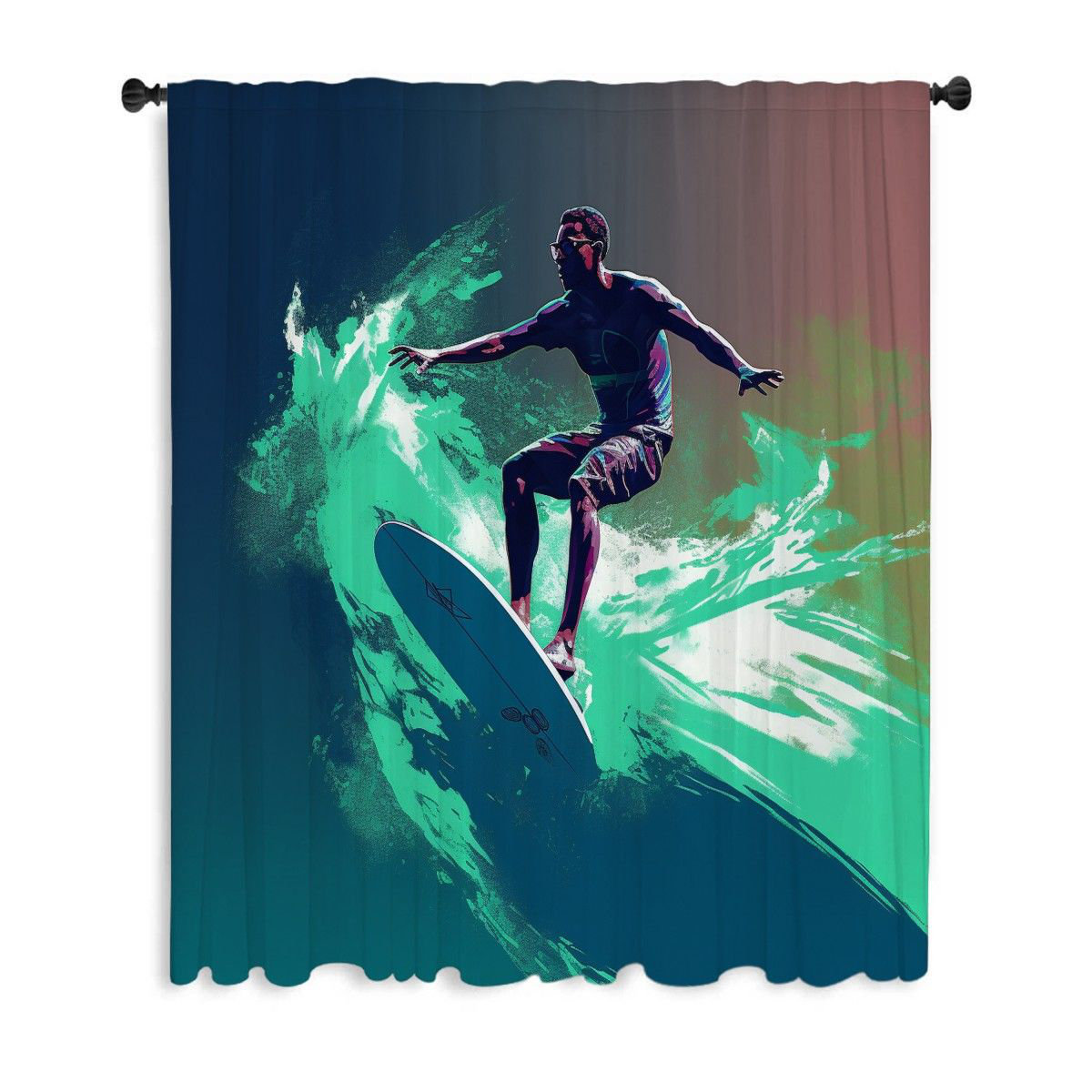 VisionDecor Surfing Window Curtains, Surfer Blockout & Sheer Curtains ...