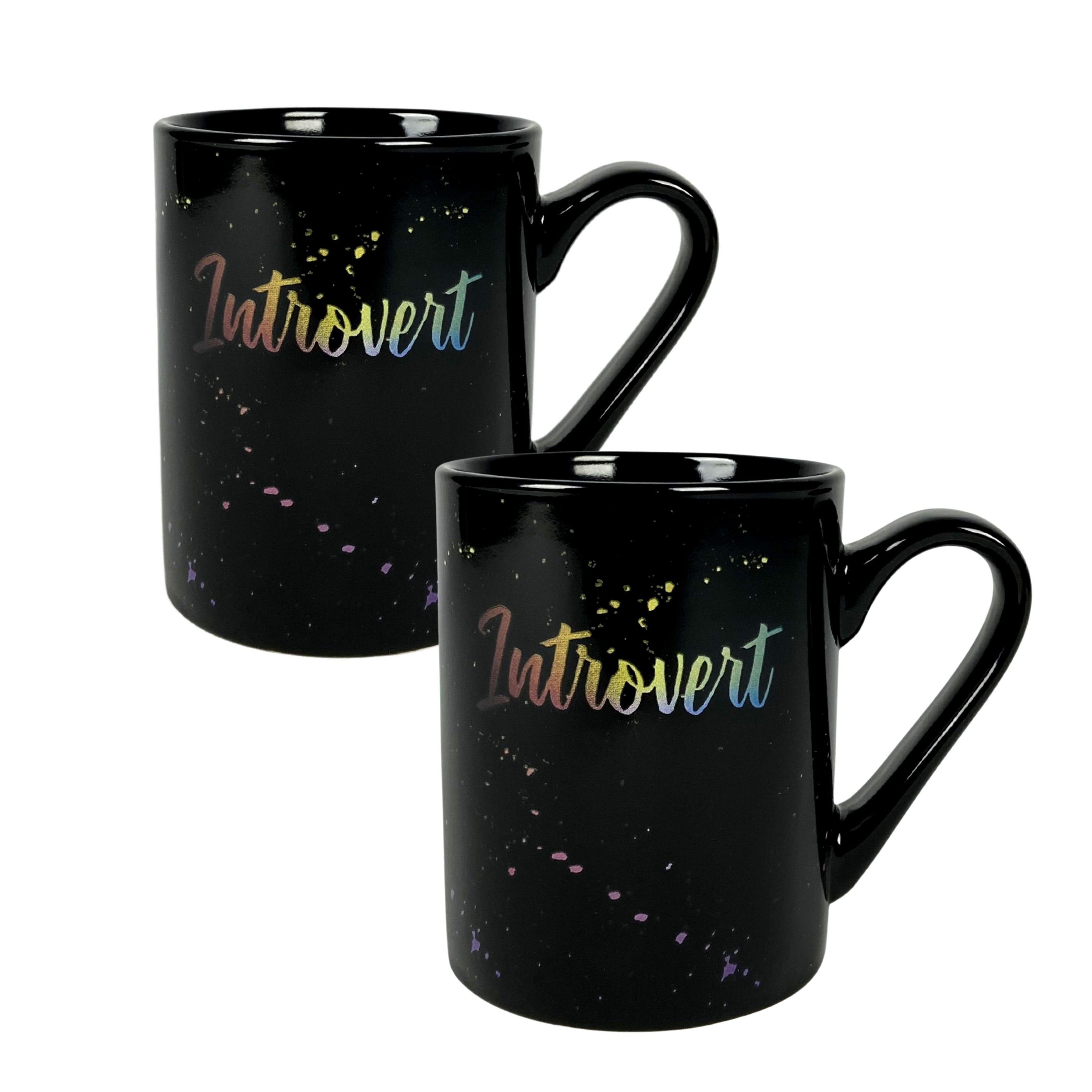 Trinx Set Of 2 ''Introvert'' Tie Dye Splatter 14Oz Ceramic Mugs, Black ...
