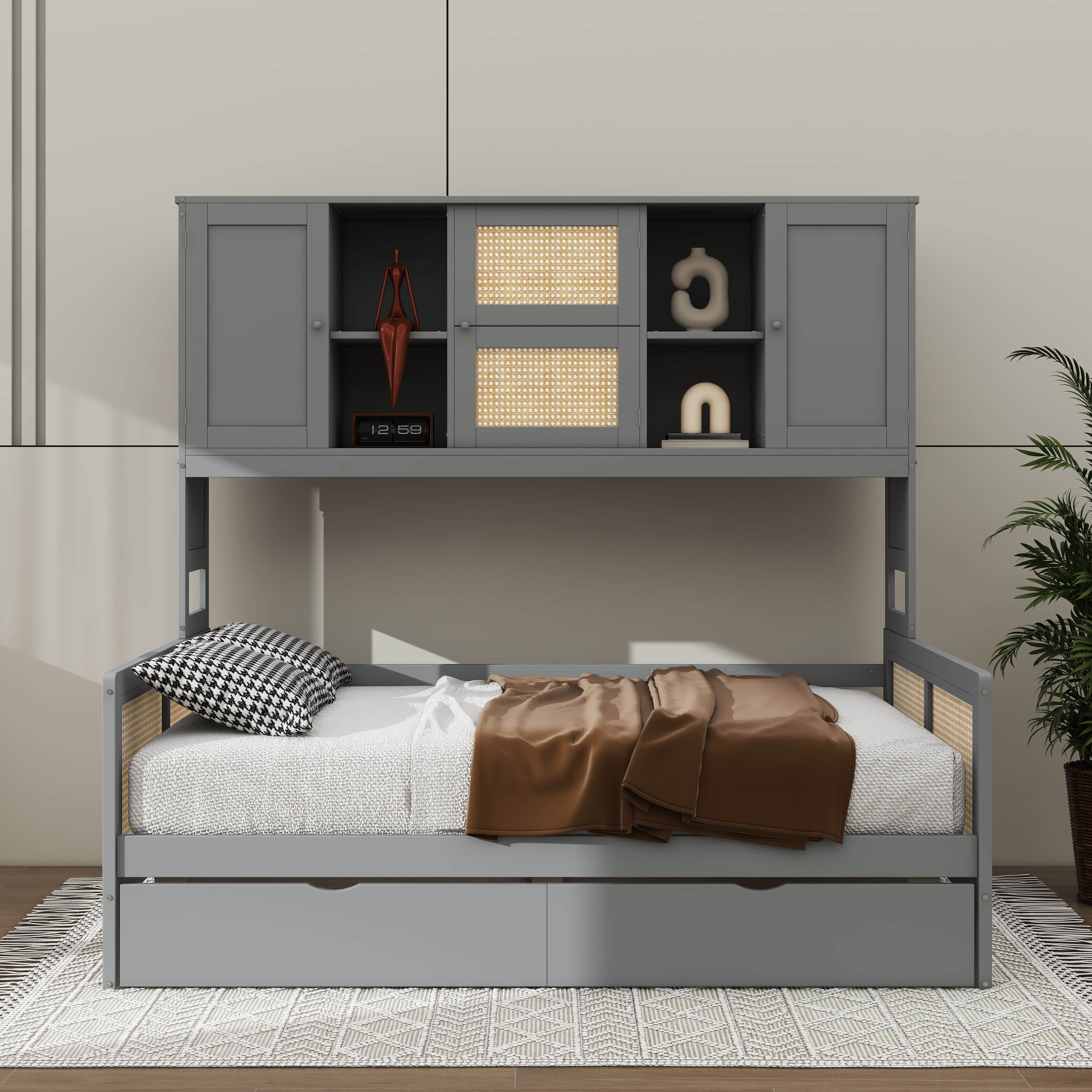 Latitude Run® Sturdy Wooden Daybed With 2 Drawers, Cabinet, And ...
