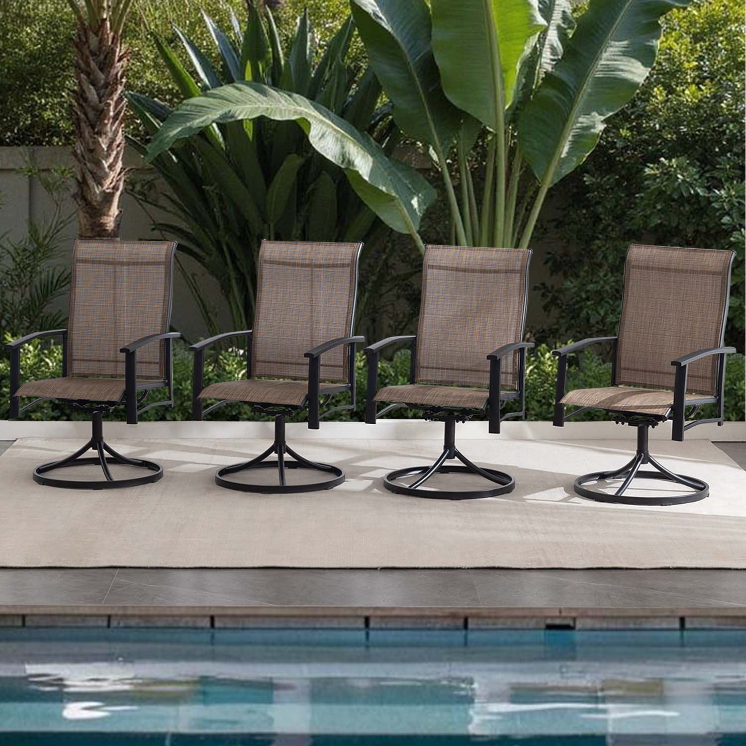 Alanca Swivel Patio Chairs Set of 4, Outdoor Swivel Armchairs, High ...