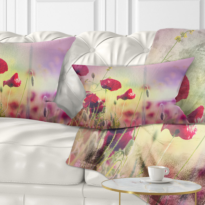 Design Art Beautiful Poppy Flower Garden - Floral Printed Throw Pillow ...