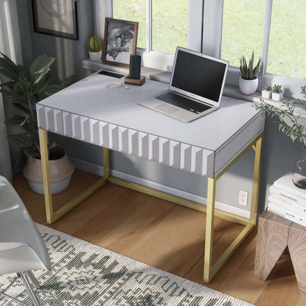 Everly Quinn Raffinee Metal Base Writing Desk | Wayfair