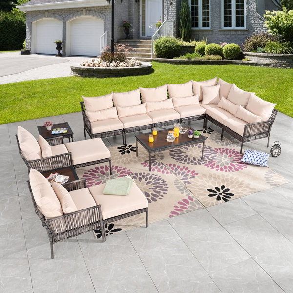 Bayou Breeze Aalaysia 13-Piece Outdoor Wicker Conversation Set ...