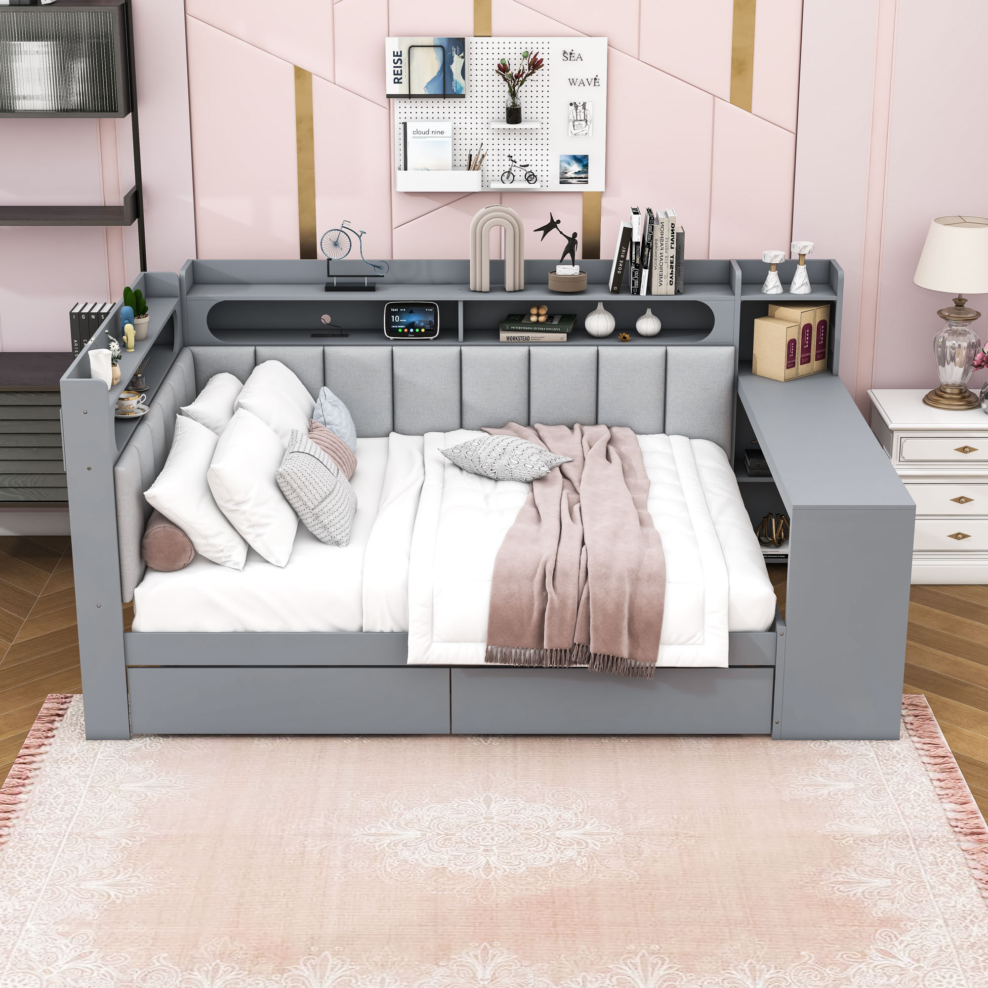 Latitude Run® Full Daybed with Storage and Charging Station and 2 ...