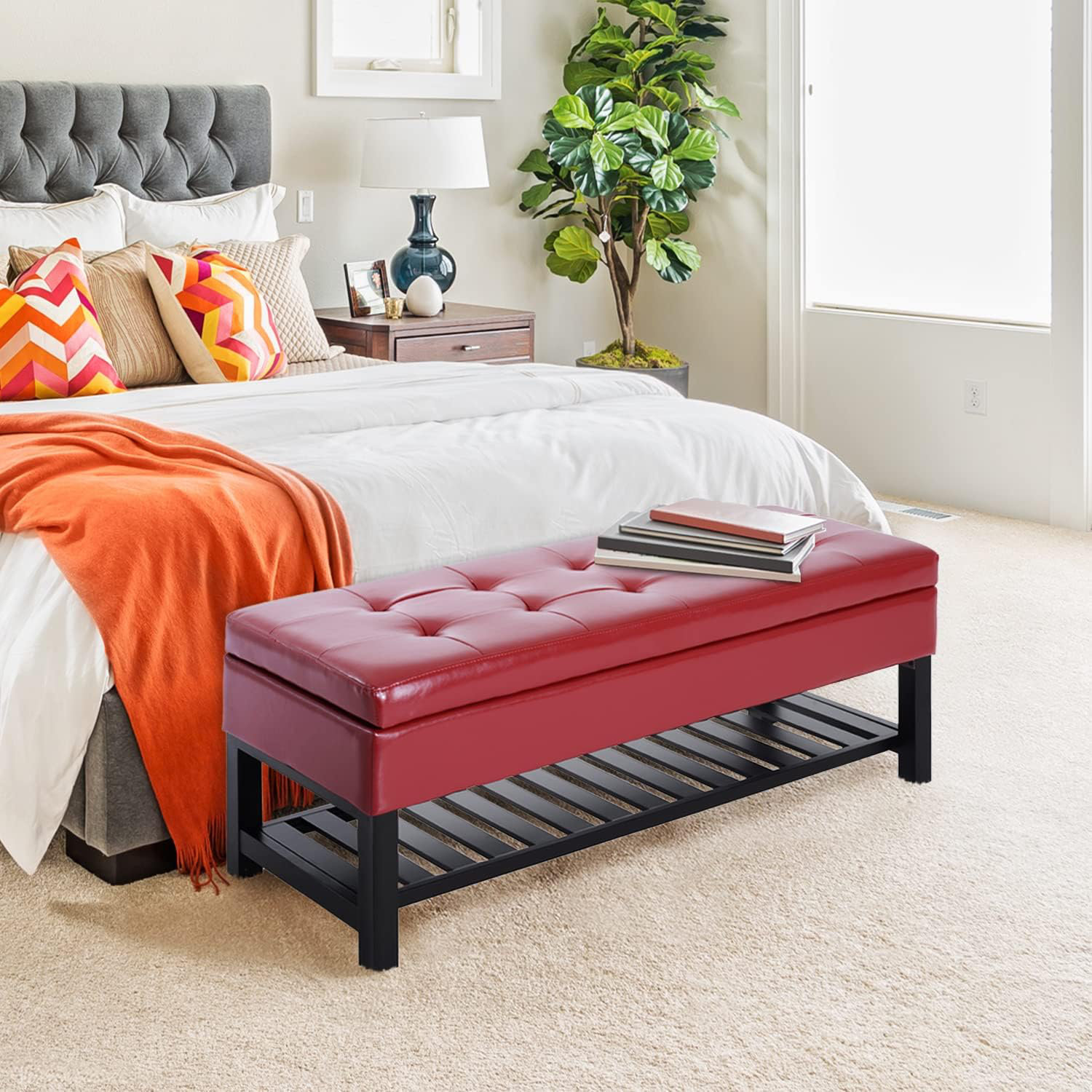 Red Barrel Studio® Tufted Faux Leather Ottoman Storage Bench With Shoe ...