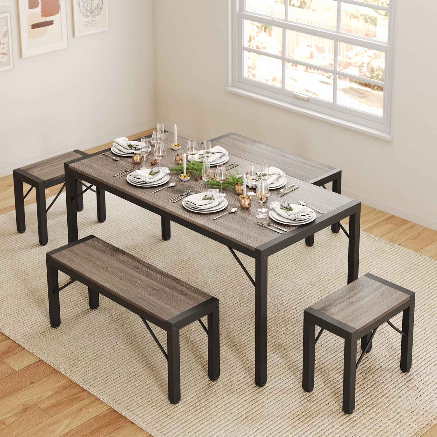 17 Stories Pendry 6 - Person Dining Set, Dining Table with 2 Long ...