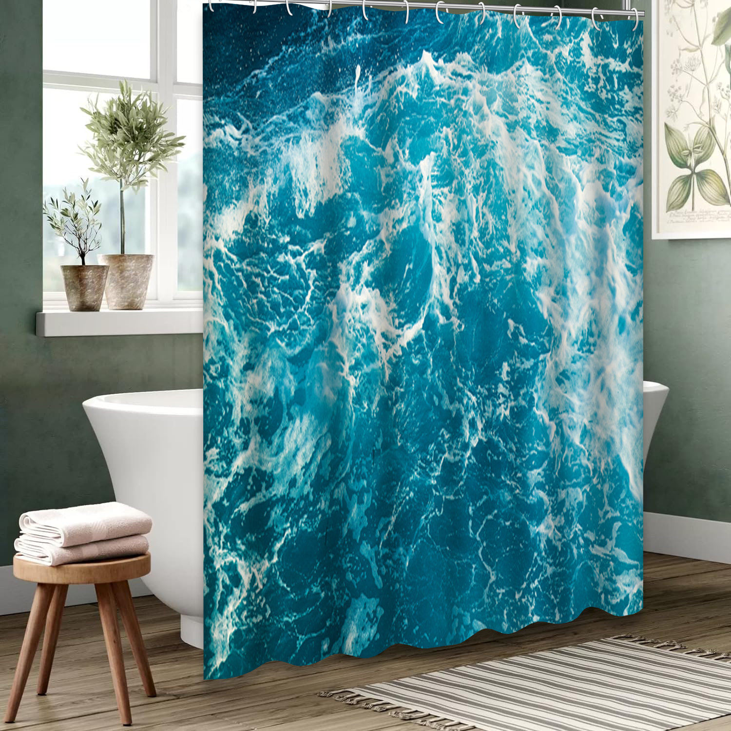 East Urban Home Pool Blue Waterproof Shower Curtain,Abstract Ocean ...