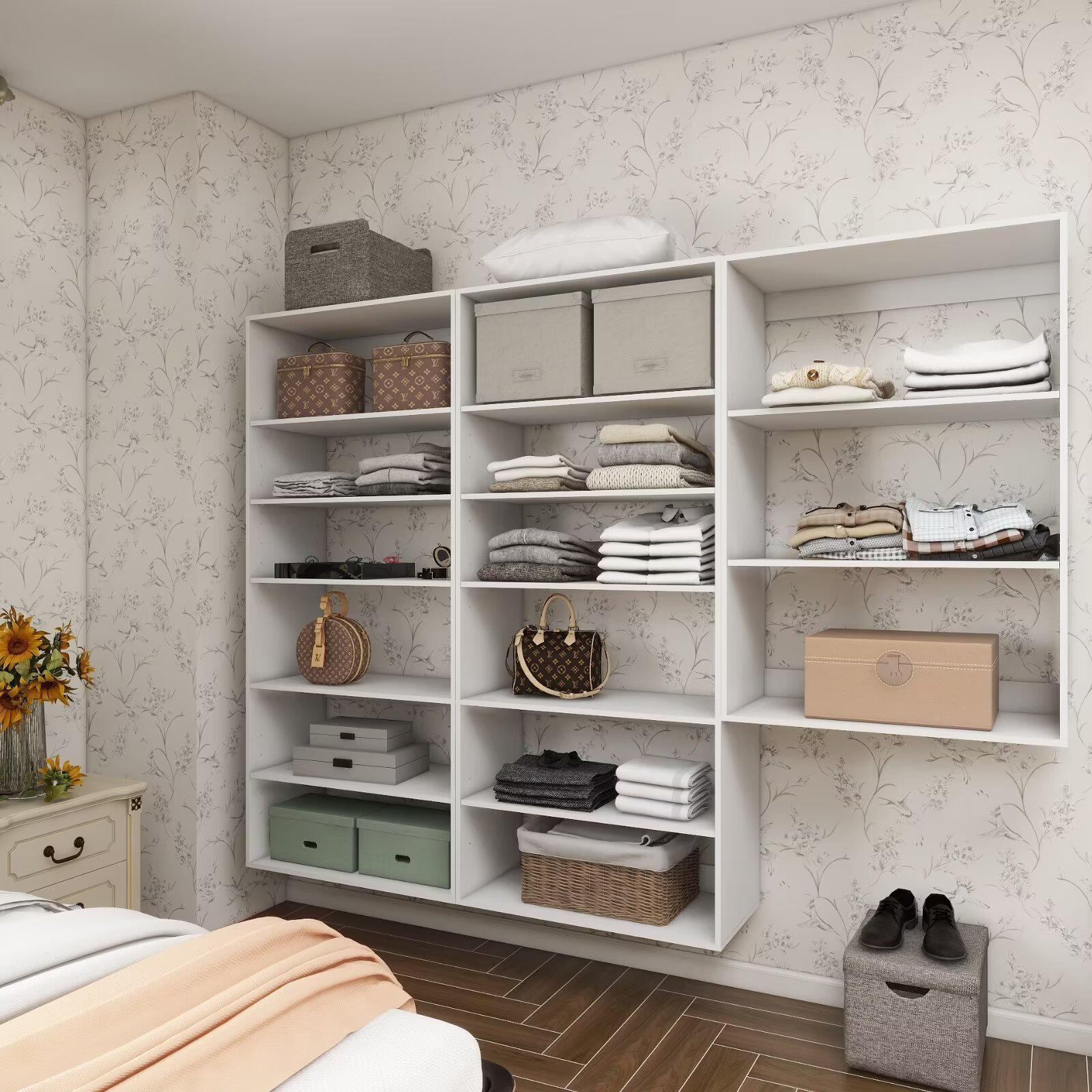 Latitude Run® White Modular Walk in Closet Organizer System with 15 ...