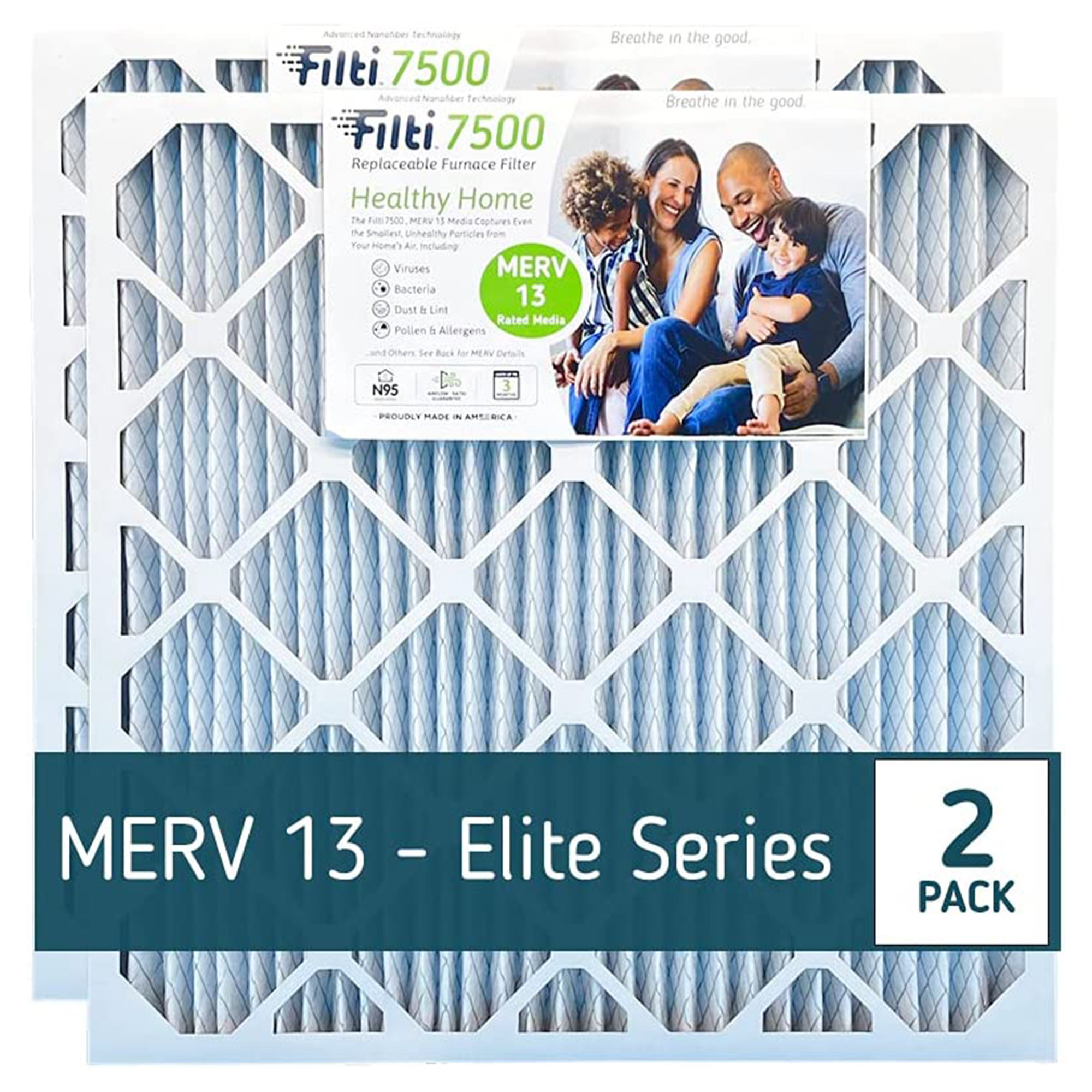 Filti 7500 Pleated Home HVAC Furnace 16 x 25 x 2 MERV 13 Air Filter ...
