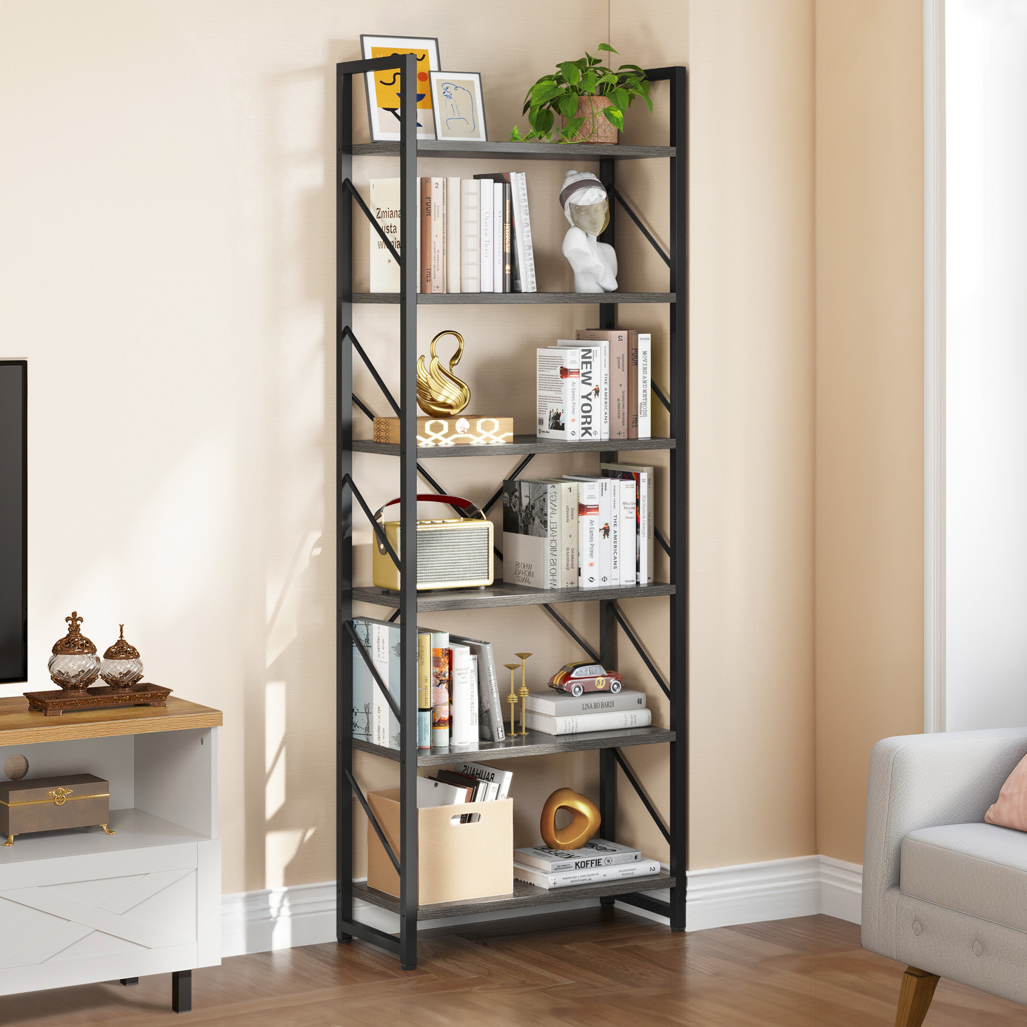 Willa Arlo™ Interiors Axtell 69.6" Tall Bookshelf 6 Tier Bookcase ...